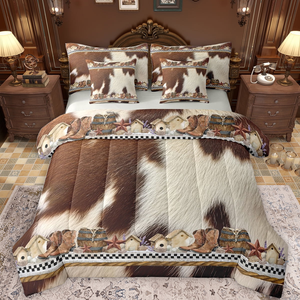 Feelyou Western Cow Print Bedding Comforter Set 7 Pieces, Tribal ...