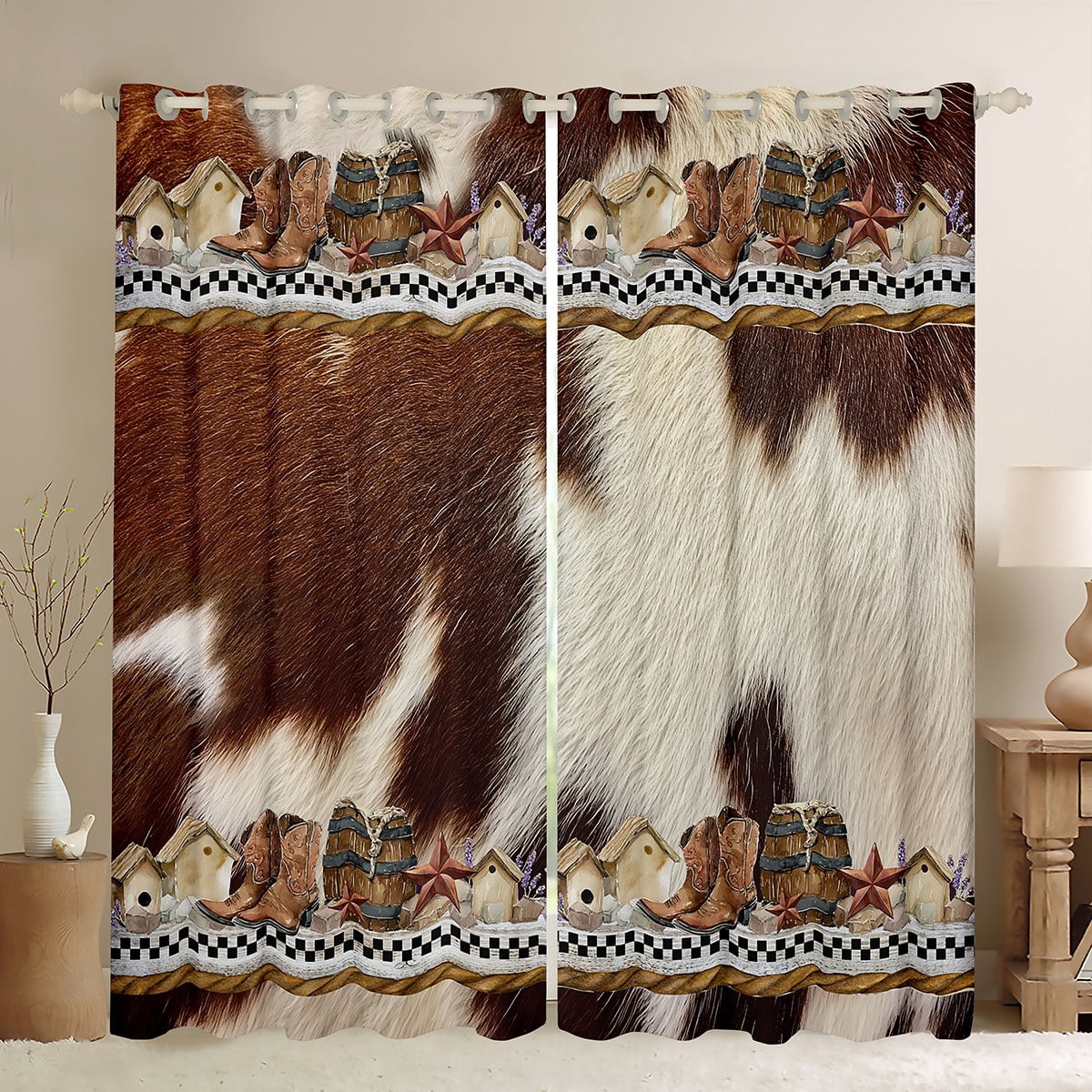 Feelyou Western Cow Print Curtains Pack of 2 (42x84 Each), Tribal ...