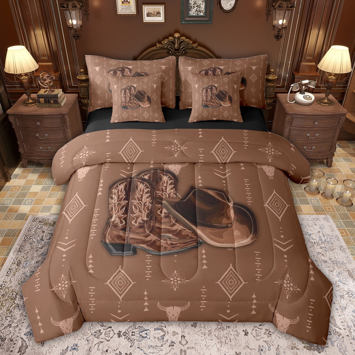 Feelyou Western Cowgirl Boot Bedding Comforter Set 7 Pieces for Teens ...