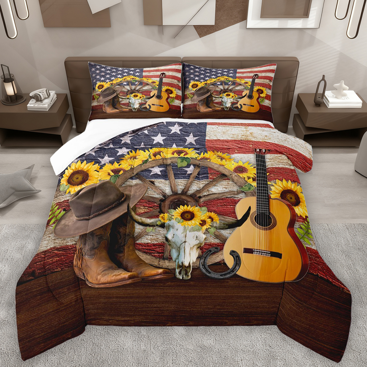 Feelyou Western Cowgirl Boot Bedding Comforter Set, Hippie Sheep Skull ...