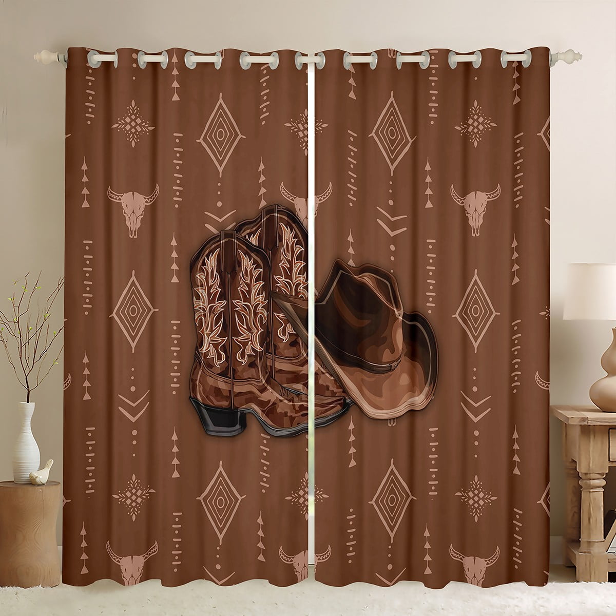 Feelyou Western Cowgirl Boot Blackout Curtains Set of 2 (52x84 Each ...