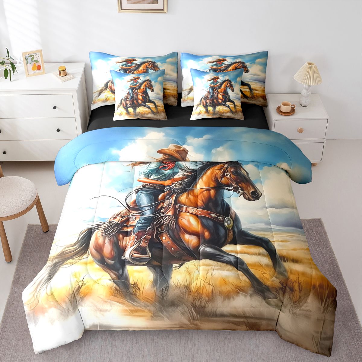 Feelyou Western Cowgirl Cowboy Bedding Comforter Set 7pcs, Brown ...