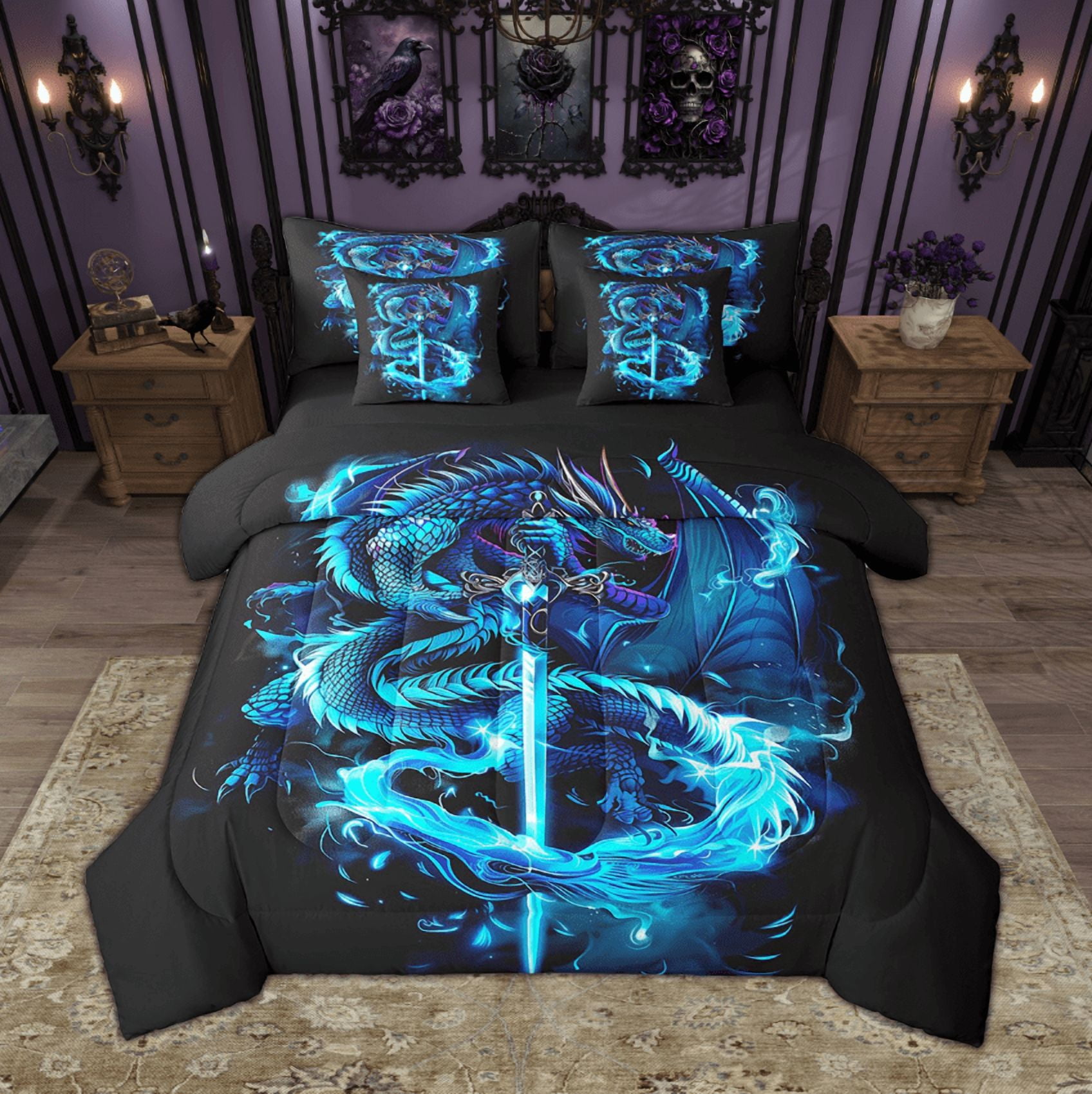 Feelyou Western Dragon Bedding Comforter Set 7 Pieces, Samurai Sword ...