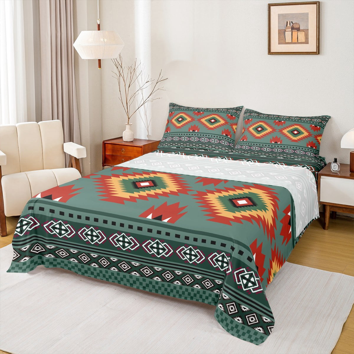 Feelyou Western Fashion Aztec Full Size Sheets for Adult, Green ...