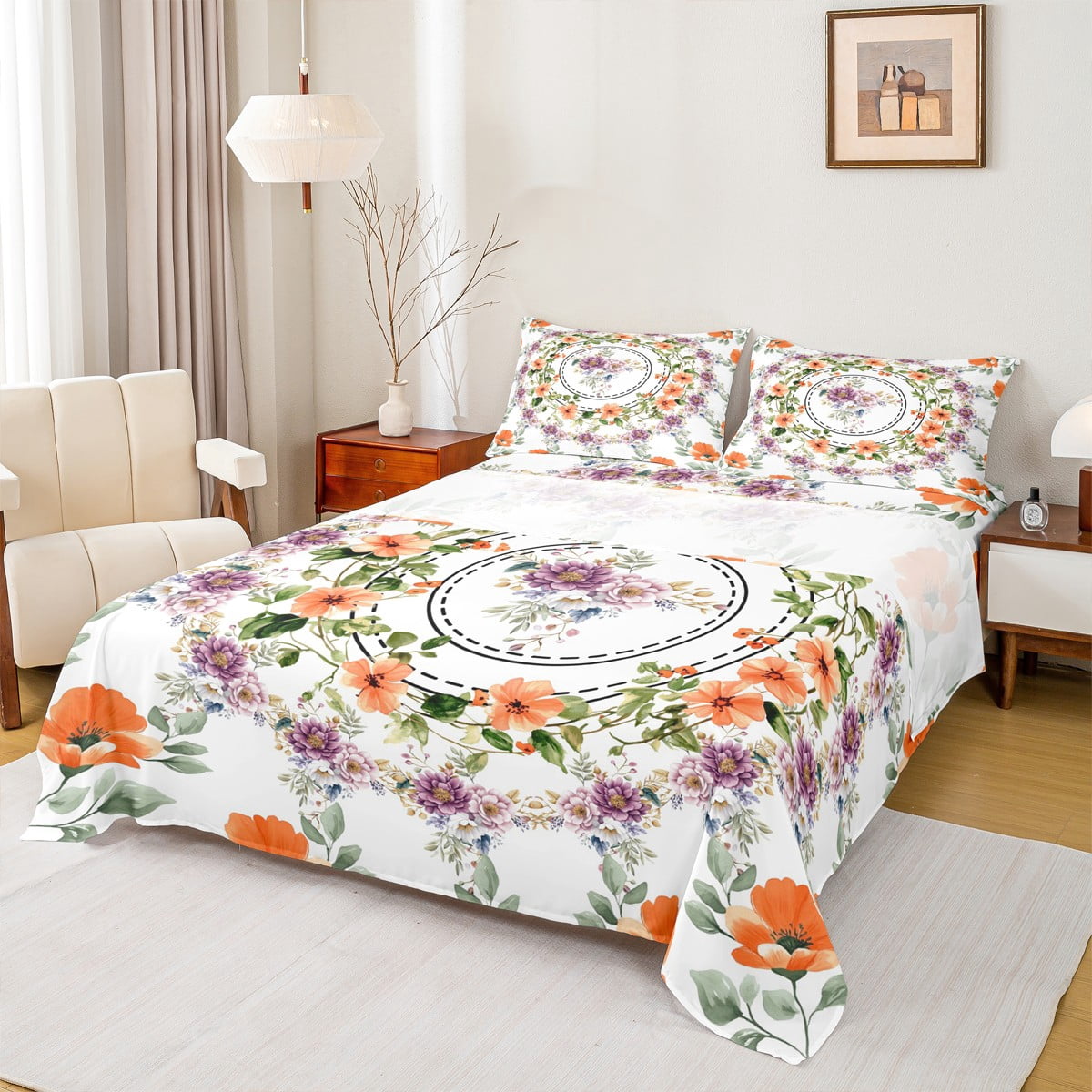 Feelyou Western Flower Floral Bed Sheets, Bohemian Botanical Plant King ...