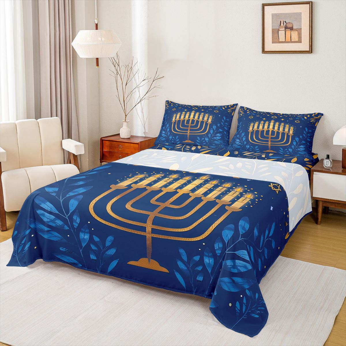 Feelyou Western Happy Chanukah Full Size Sheets, Menorah Dreidel Bed ...
