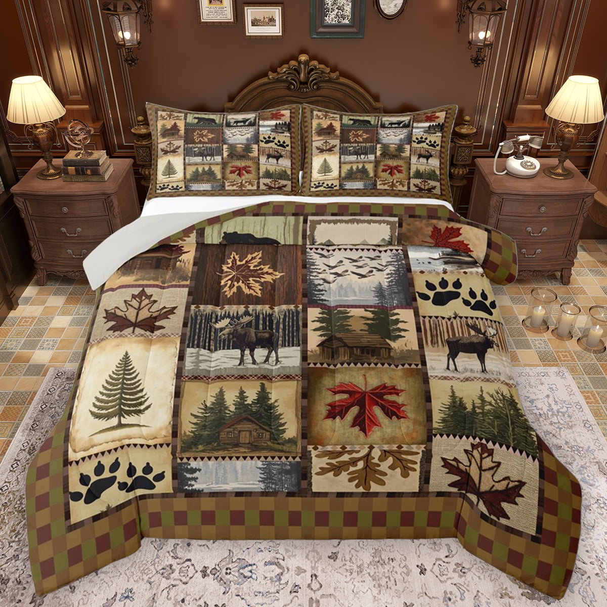 Feelyou Western Lodge Cabin Full Size Comforter Sets, Jungle Bear Deer ...