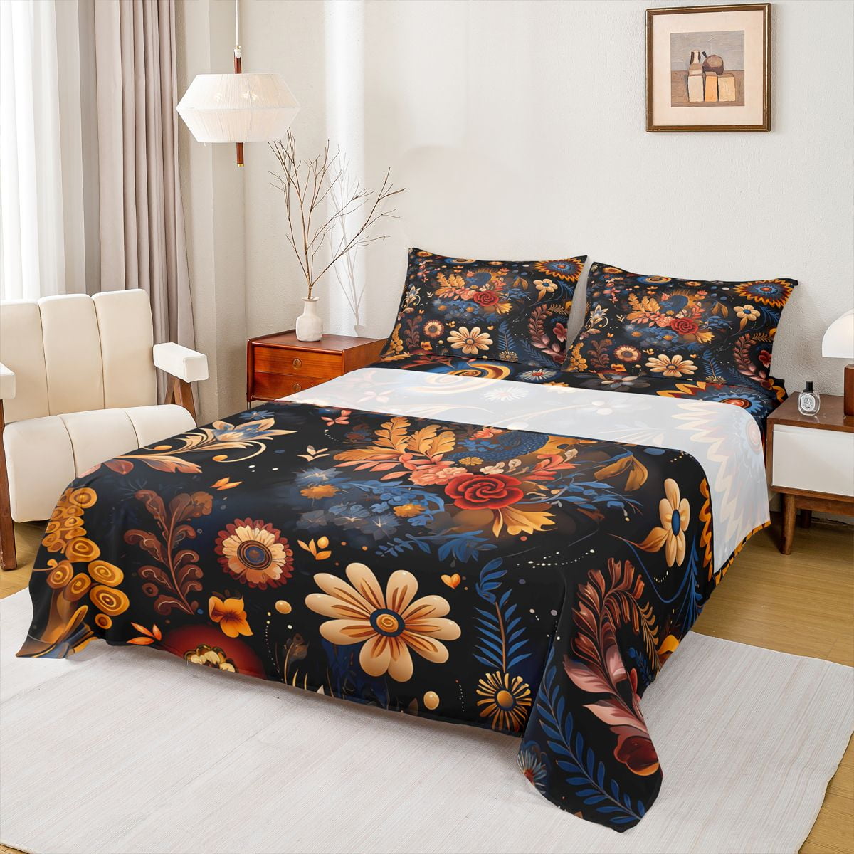 Feelyou Western Mandala Floral Bed Sheets, Rustic Farmhouse King Sheets ...
