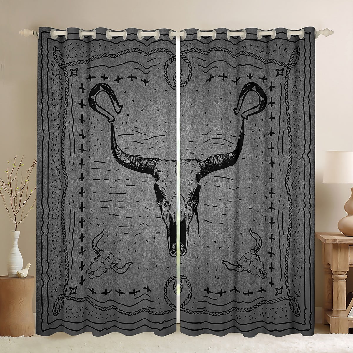 Feelyou Western Sheep Skeleton Blackout Curtains Set of 2 (52x84 Each ...