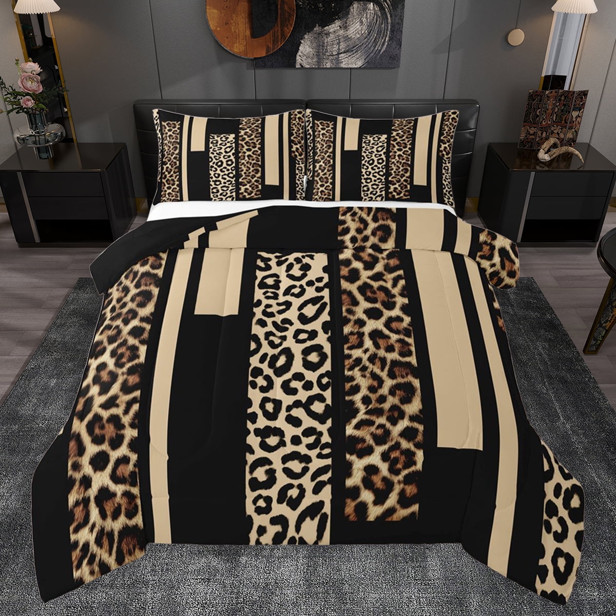 Feelyou Wheat Cheetah Print Bedding Comforter Set for Women, Fashion ...