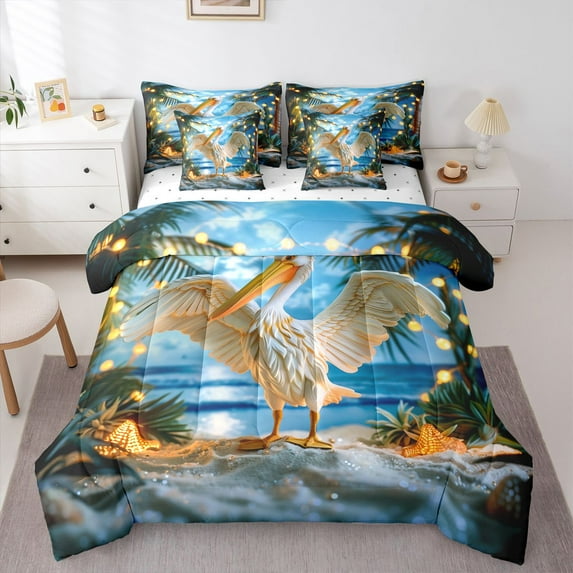 Feelyou White Pelicans Animal Comforter Set 7pcs, Blue Beach Marine ...