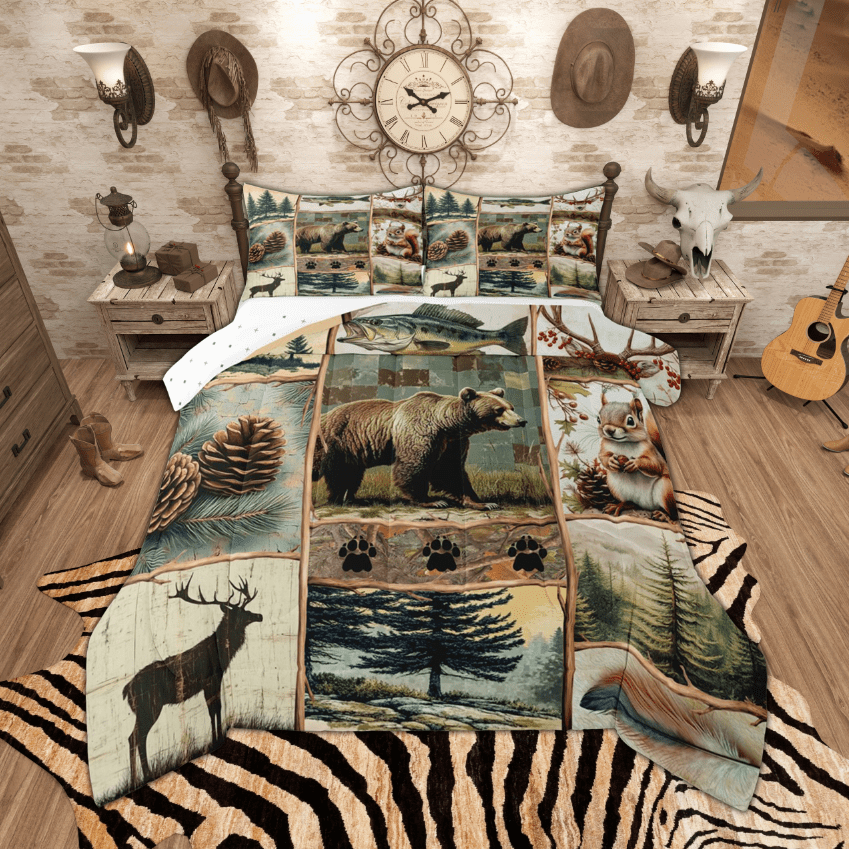 Feelyou Wild Animal Checkered Full Size Comforter Sets, Bear Squirrel ...