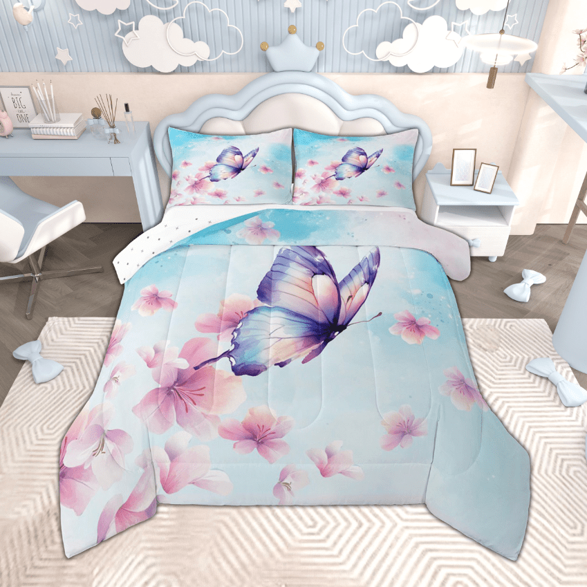 Feelyou Wild Butterfly Bedding Comforter Set, Pink Flower Floral Twin ...