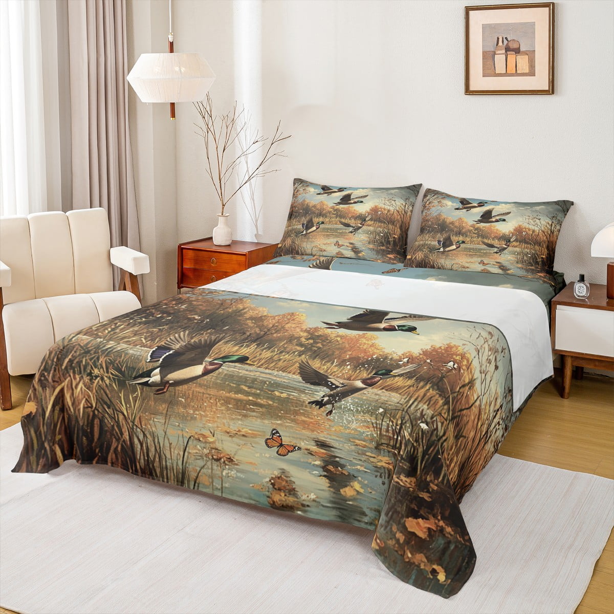 Feelyou Wild Mallard Duck Queen Sheet Sets, Rustic Lake House Flat ...