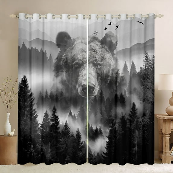 Feelyou Wildlife Bear Curtains Pack of 2 (52x84 Each), Nature Scenery ...