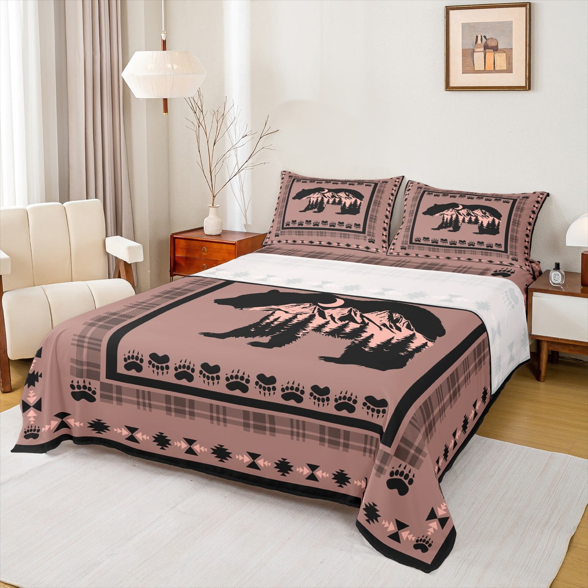 Feelyou Wildlife Bear Teens Full Size Sheets, Rustic Farmhouse Cabin ...