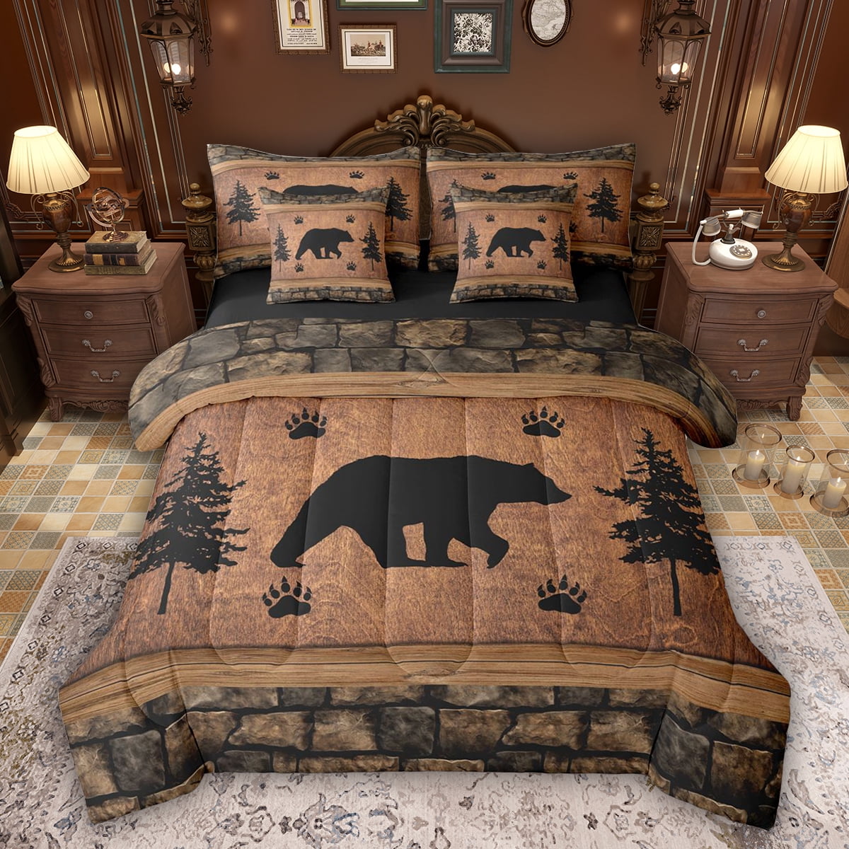 Feelyou Wildlife Bear Twin Bedding Sets 7-Piece, Brown Rustic Cabin ...