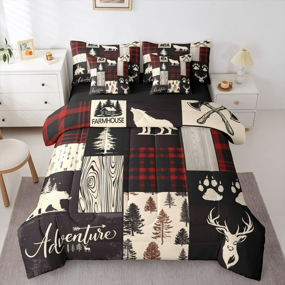 Feelyou Wildlife Deer Bedding Comforter Set 7pcs, Black Wheat King ...