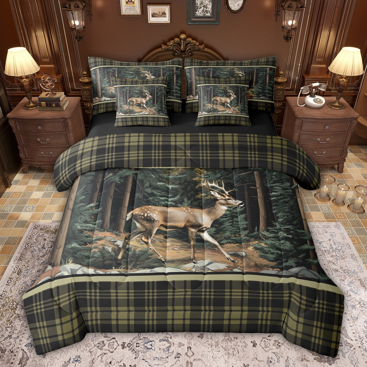 Feelyou Wildlife Deer Moose Men Twin Bedding Sets 7-Piece, Vintage ...