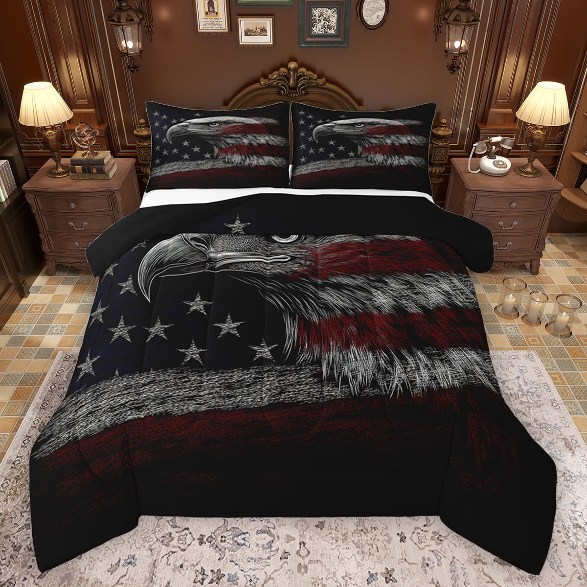 Feelyou Wildlife Eagle Boys Queen Comforter Set, Vintage American Flag ...