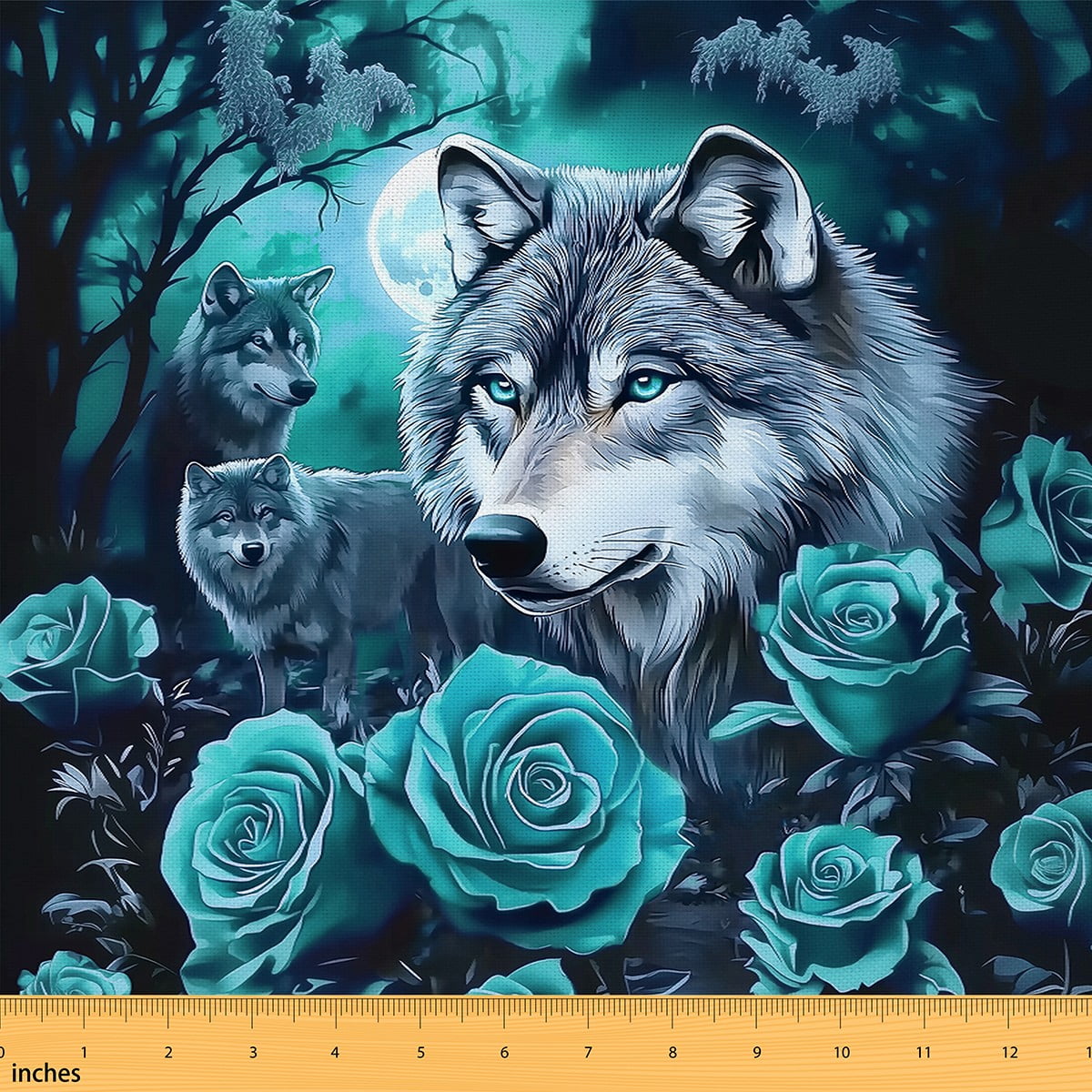 Feelyou Wildlife Wolf Fabric by the Yard 3 Yards for Kids, Cyan Romantic Rose Room Decor Fabric ...