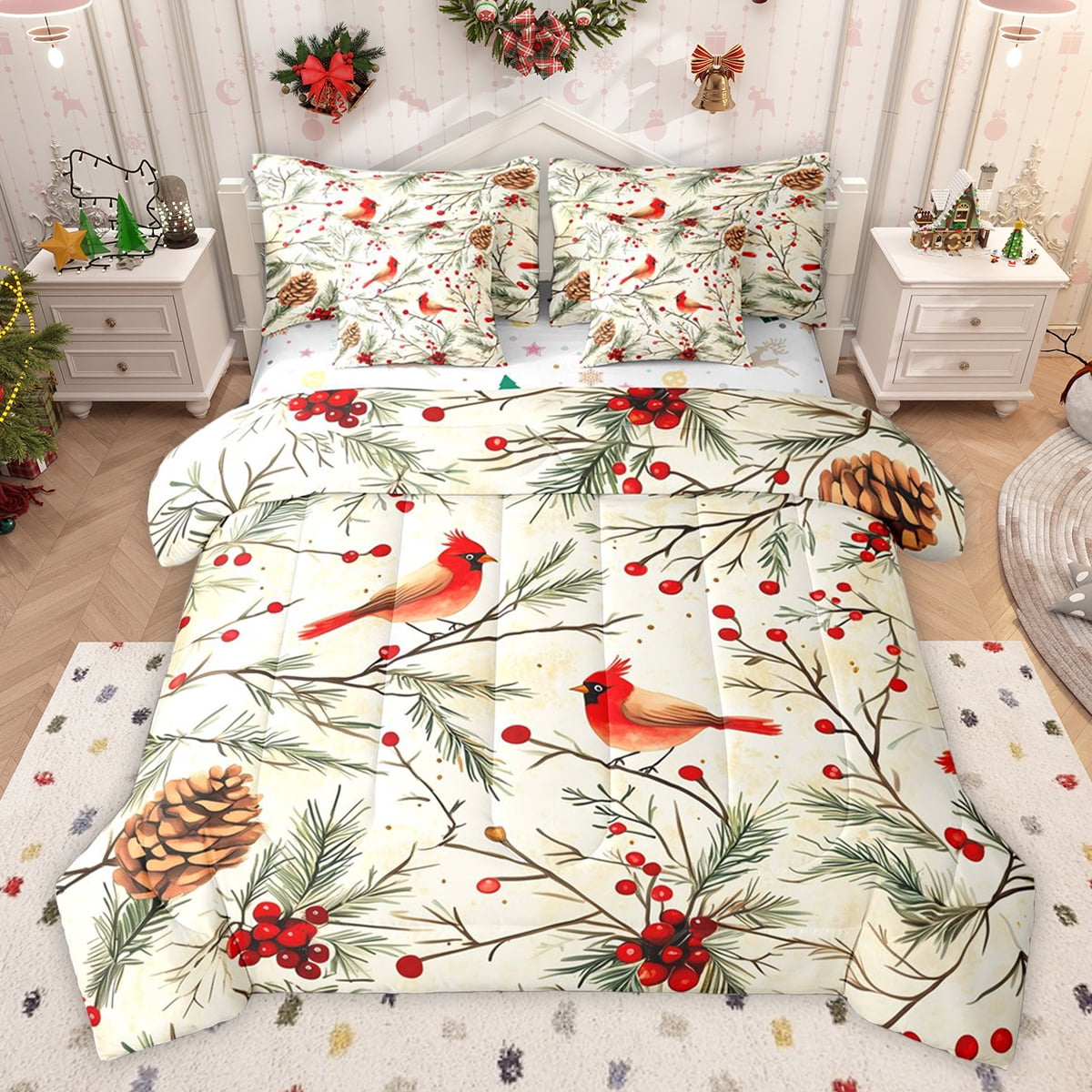 Feelyou Winter Red Bird Twin Bedding Sets 7-Piece for Kid, Kawaii ...