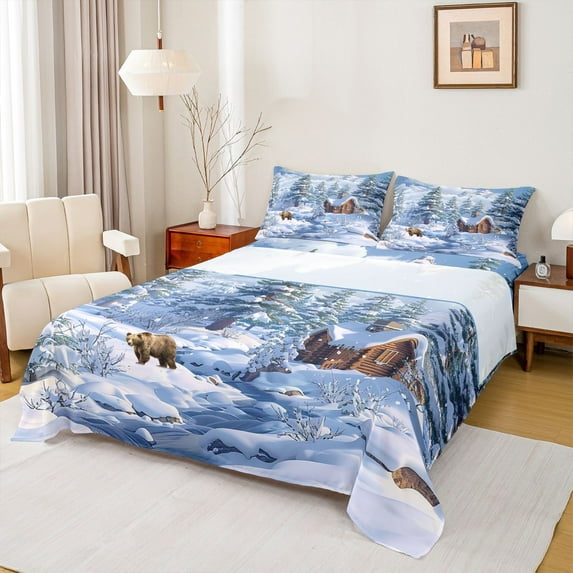 Feelyou Winter Snow House Full Size Sheets, Cartoon Jungle Bear Bed ...