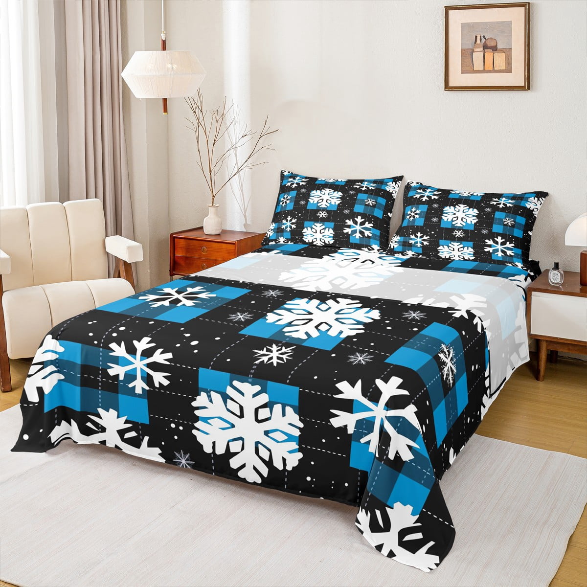 Feelyou Winter Snowflake Bed Sheets, Christmas Festival King Sheets ...