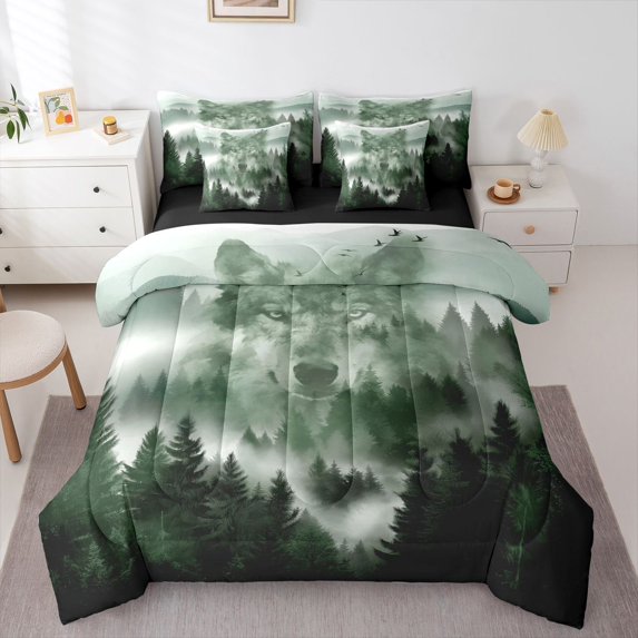 Feelyou Wolf Bedding Comforter Set 7pcs, Farmhouse Nature Scenery Queen ...
