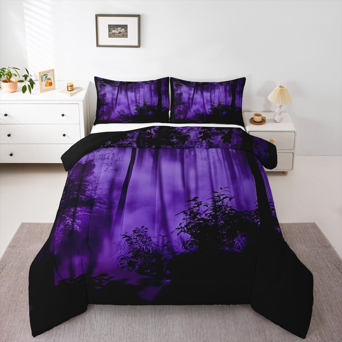 Feelyou Woodland Botanical Full Size Comforter Sets for Adult, Purple ...