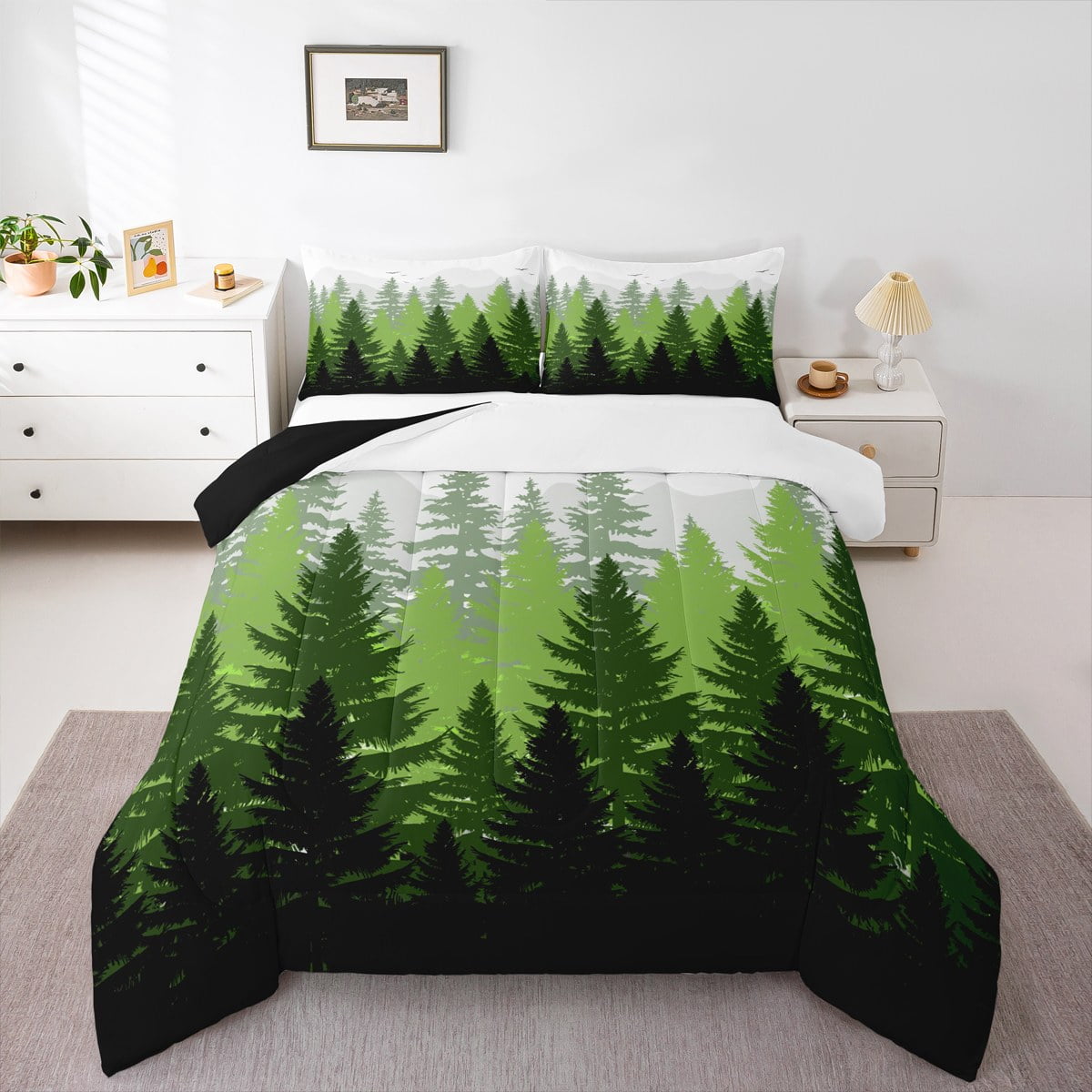 Feelyou Woodland Botanical Queen Comforter Set for Adult, Green Tree ...