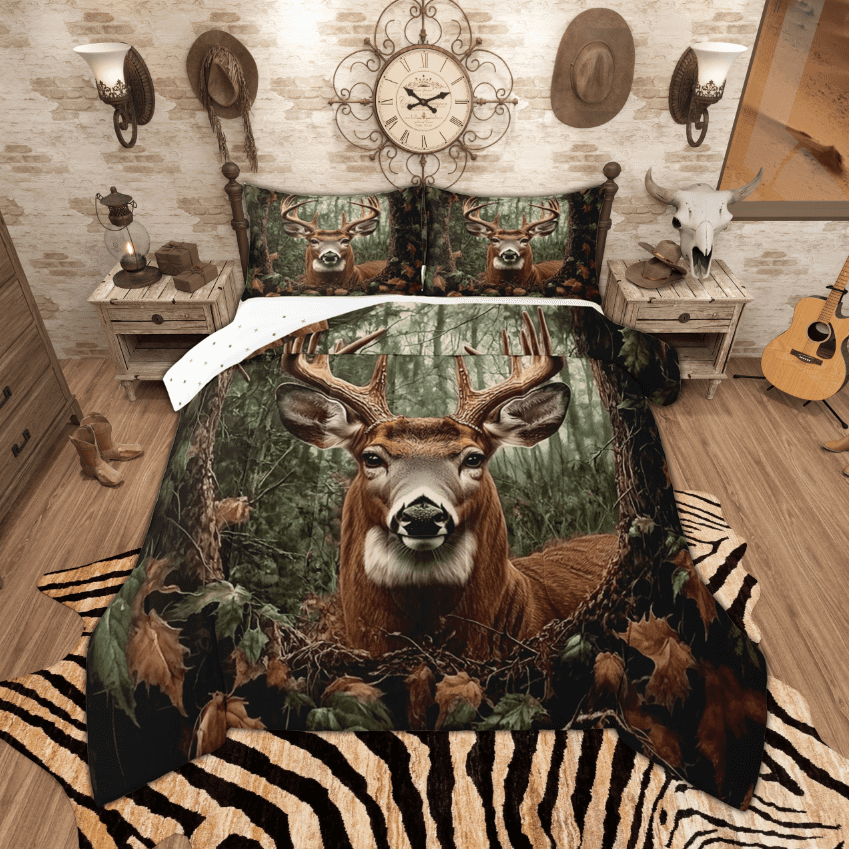 Feelyou Woodland Moose Bedding Comforter Set, Brown Green Jungle ...