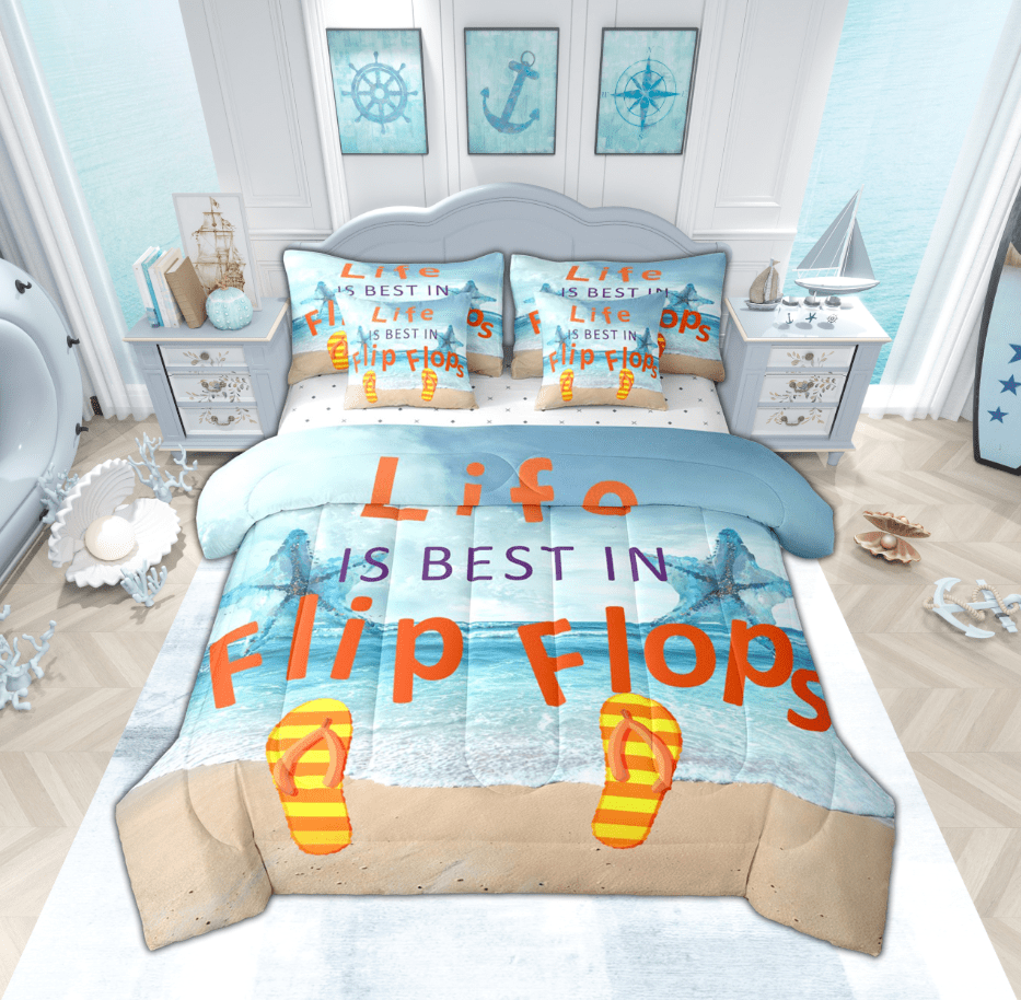 Feelyou Yellow Beach Slippers Bedding Comforter Set 7 Pieces for Kids ...