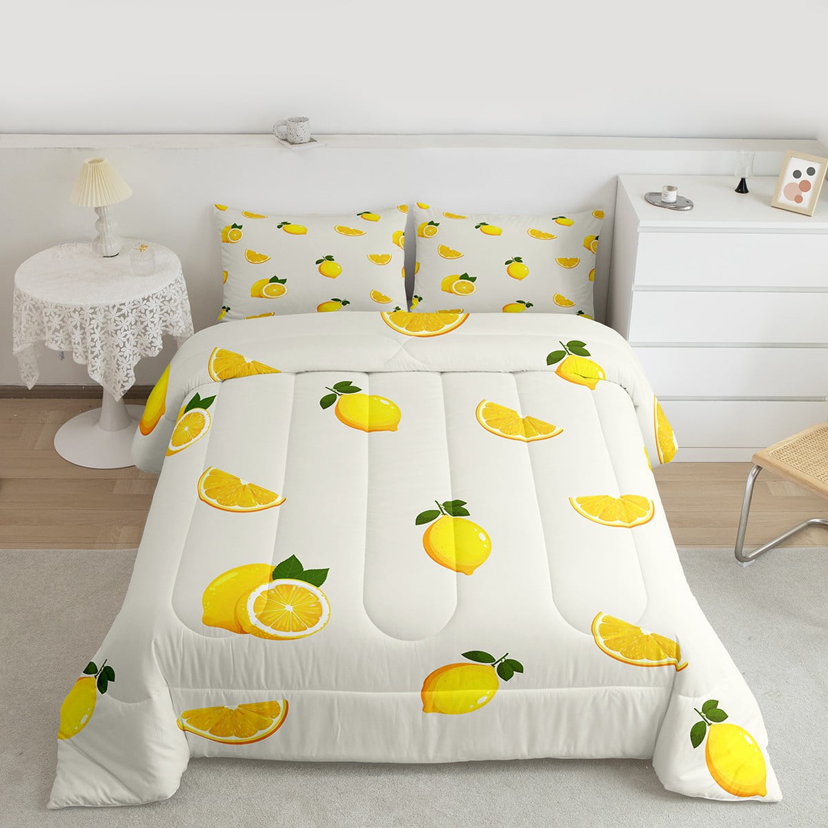 Feelyou Yellow Lemon Child Full Size Comforter Sets, Cartoon Fresh ...