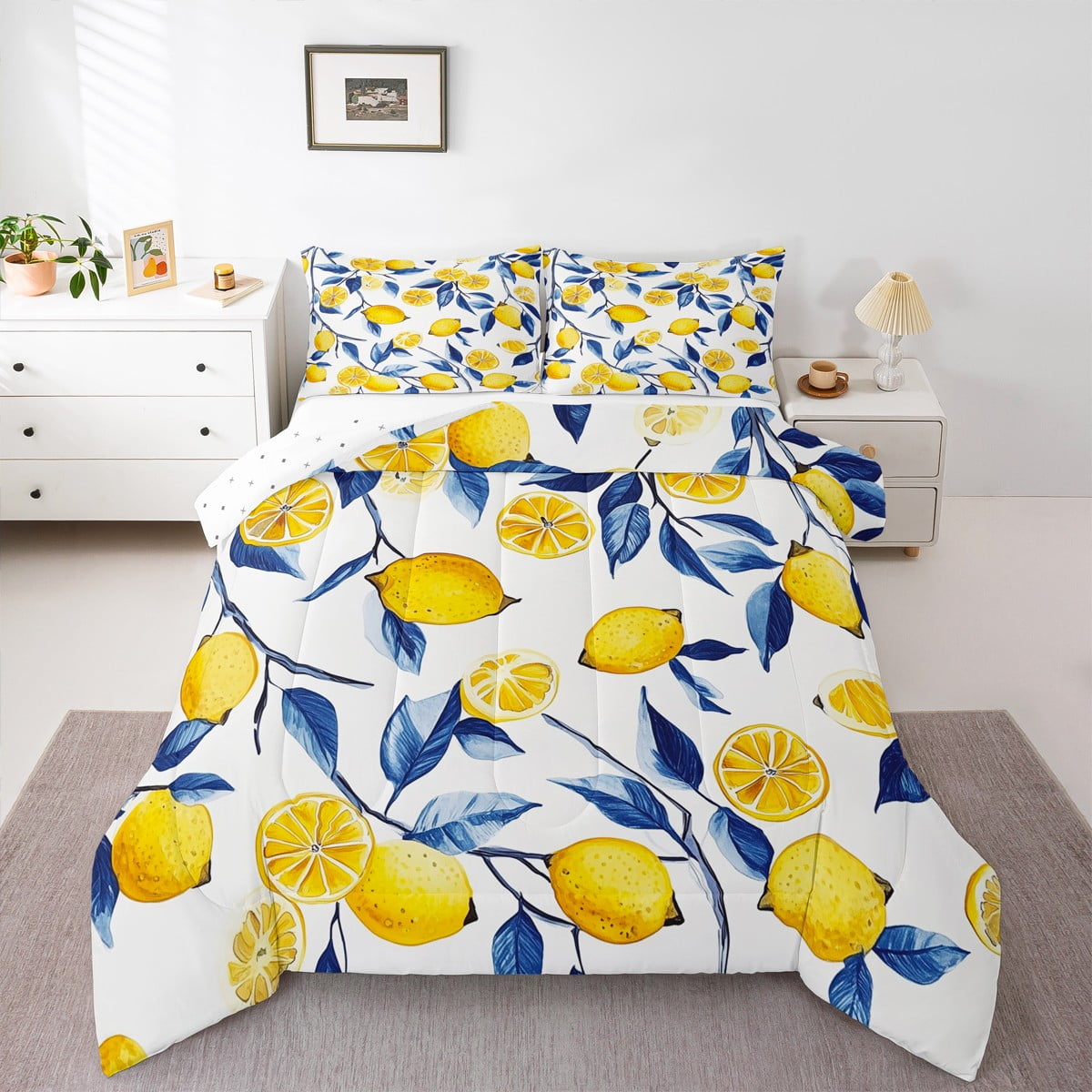 Feelyou Yellow Lemon Child Full Size Comforter Sets, Cartoon Fruit ...