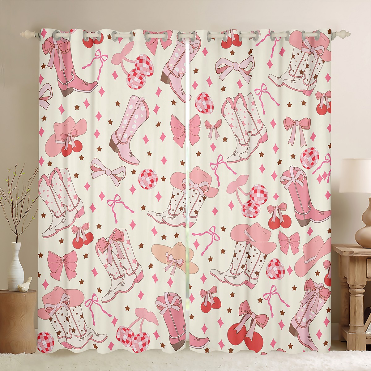 Feelyou Yellow Pink Boot Black Out Curtains, Western Cowgirl Cowboy ...