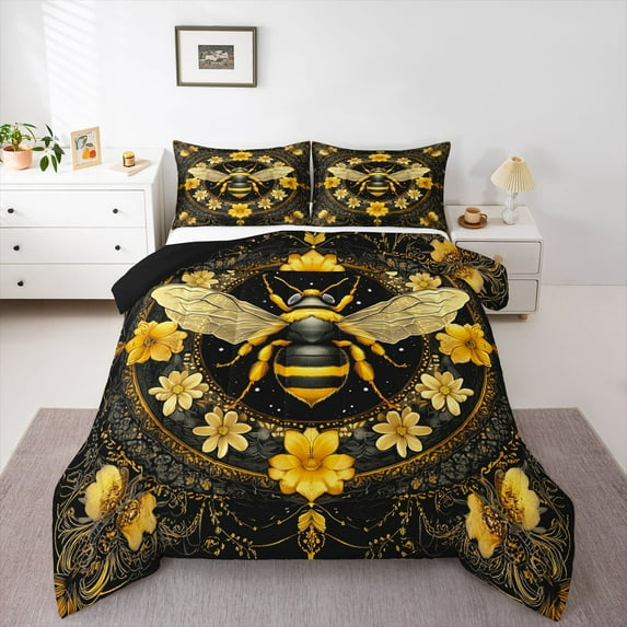 Feelyou Yellow Rustic Bee Twin Comforter Sets, Farmhouse Boho Floral ...