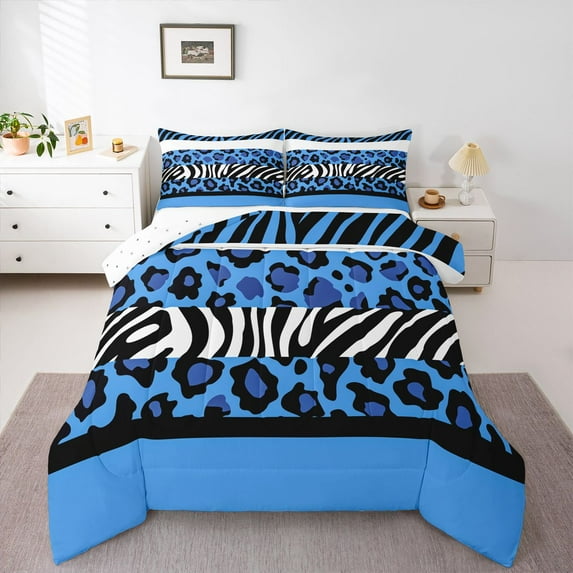 Feelyou Zebra Leopard Print Full Size Comforter Sets, Blue Polkadots ...