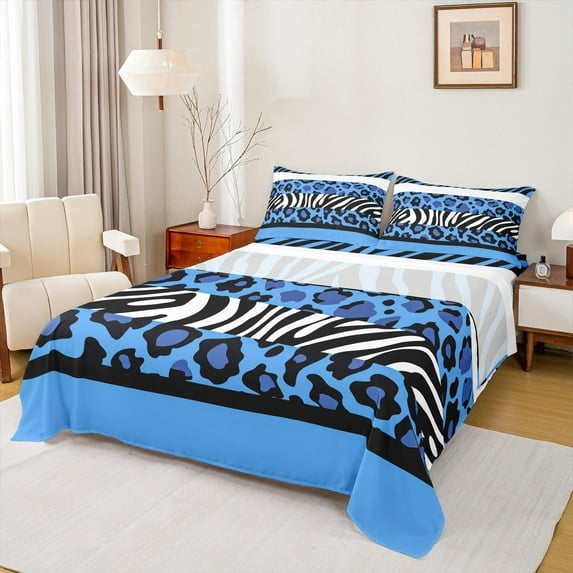 Feelyou Zebra Leopard Print Full Size Sheets, Blue Polkadots Bed Sheets ...