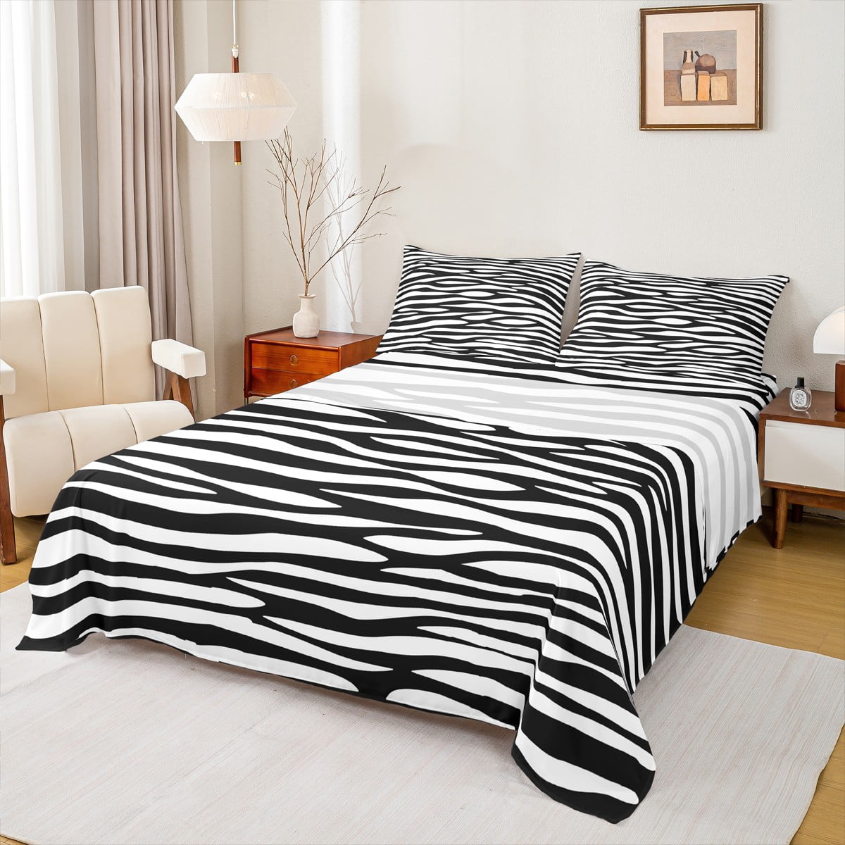 Feelyou Zebra Print Full Size Sheets, Black and White Bed Sheets ...
