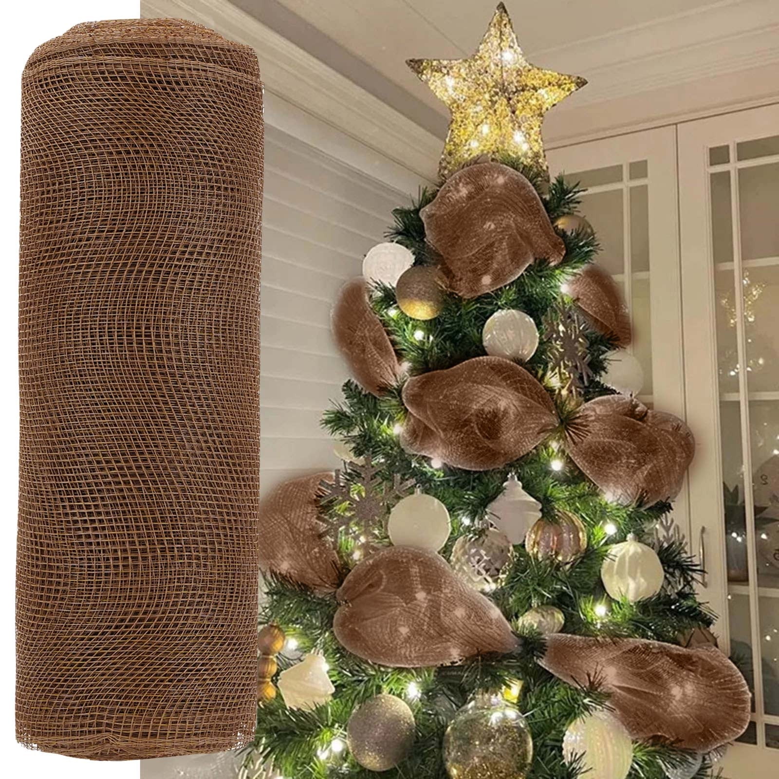 Feet Deco Mesh Ribbon For Wreaths Metallic Foil Green/Orange/Purple ...