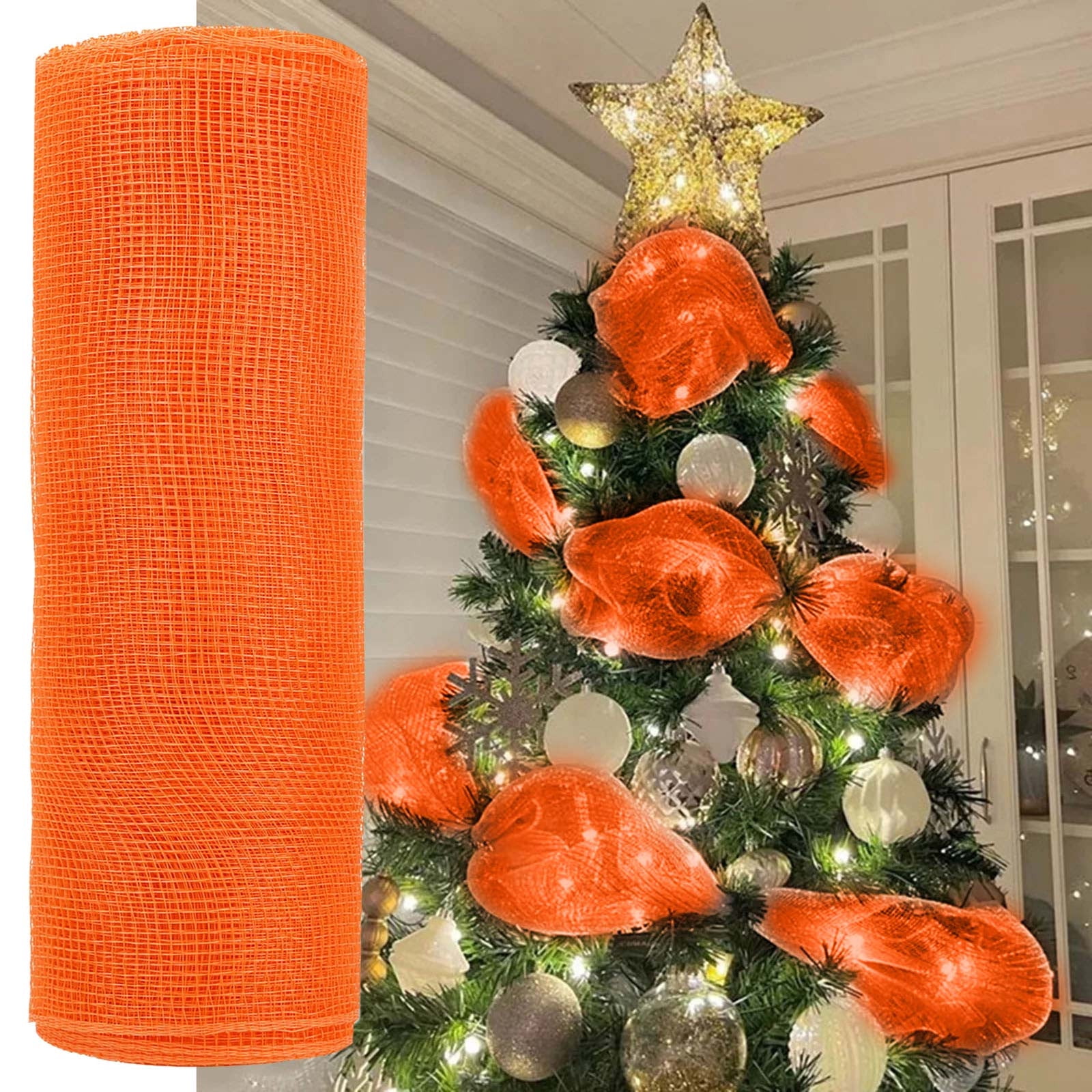 Feet Deco Mesh Ribbon For Wreaths Metallic Foil Green/Orange/Purple ...