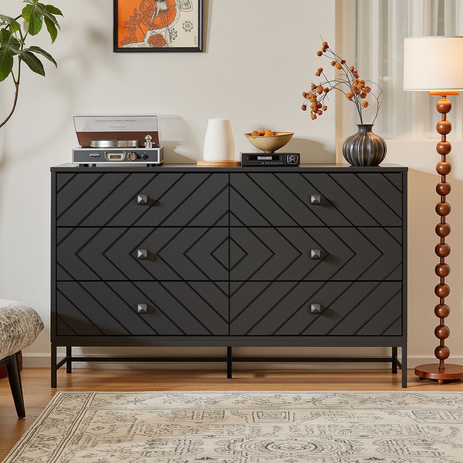 Feetice 6 Drawer Dresser, Black Dressers & Chests of Drawers with ...