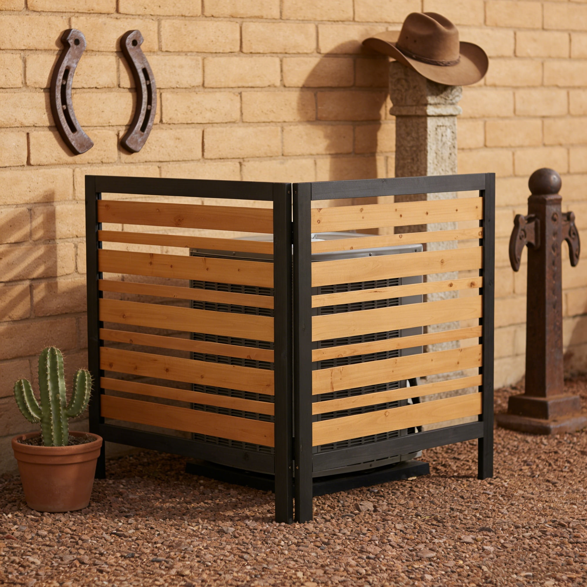 Fehomix 2-Panel Ventilated Air Conditioner Fence, Slat Design Wood ...