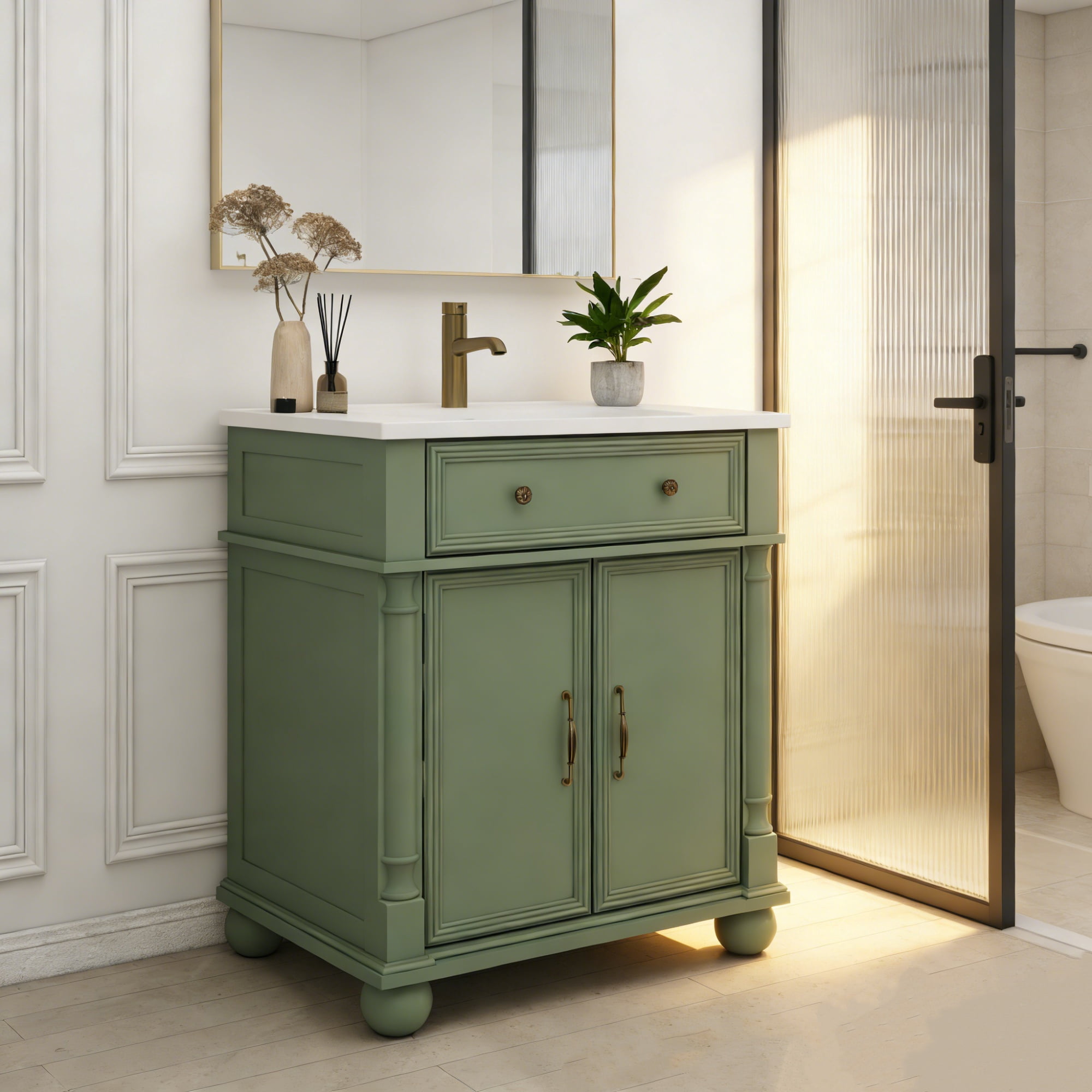 Fehomix 28 Inch Bathroom Vanity with Sink, Small Freestanding Vanity ...