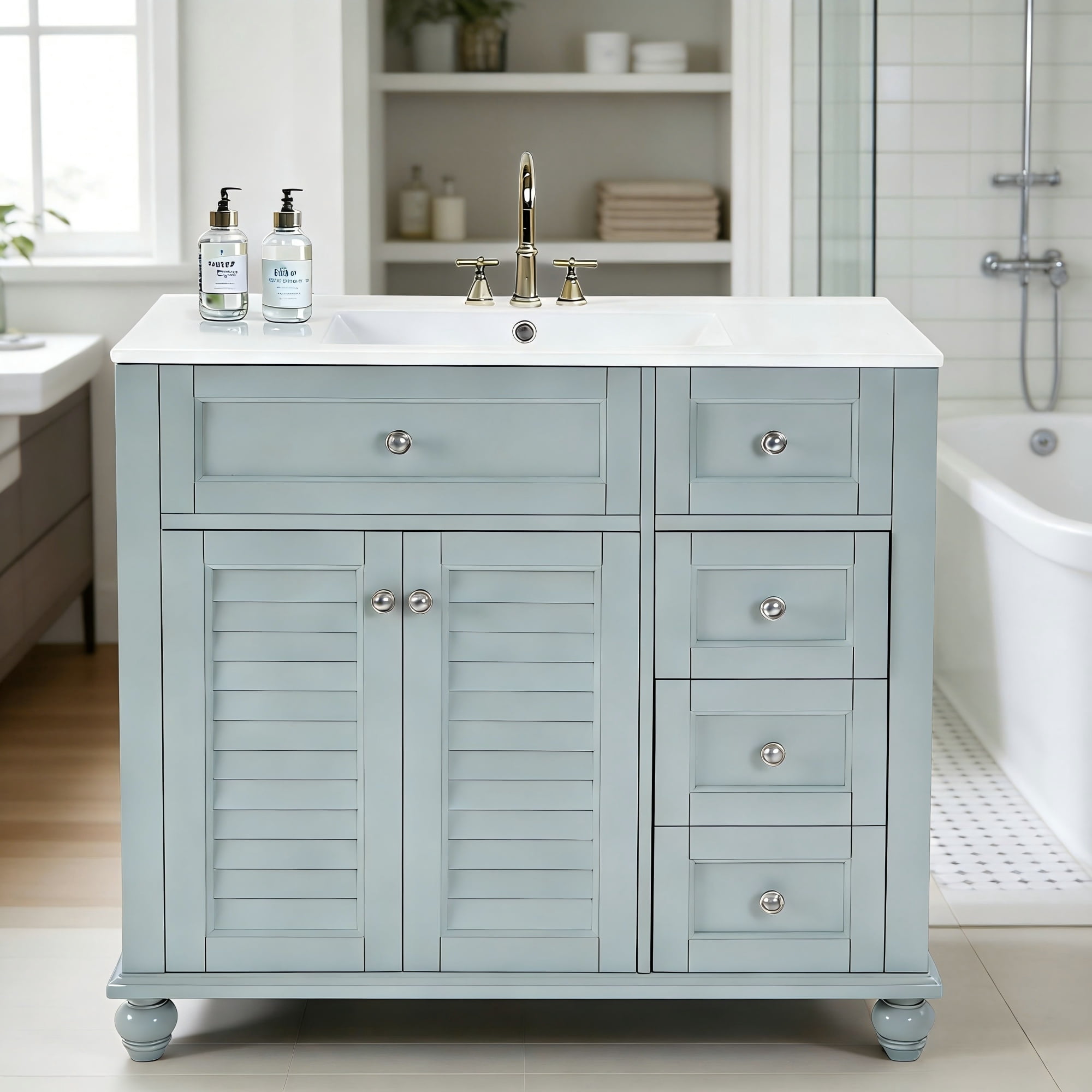 Fehomix 36-inch Bathroom Vanity with Ceramic Sink, Blue-gray ...