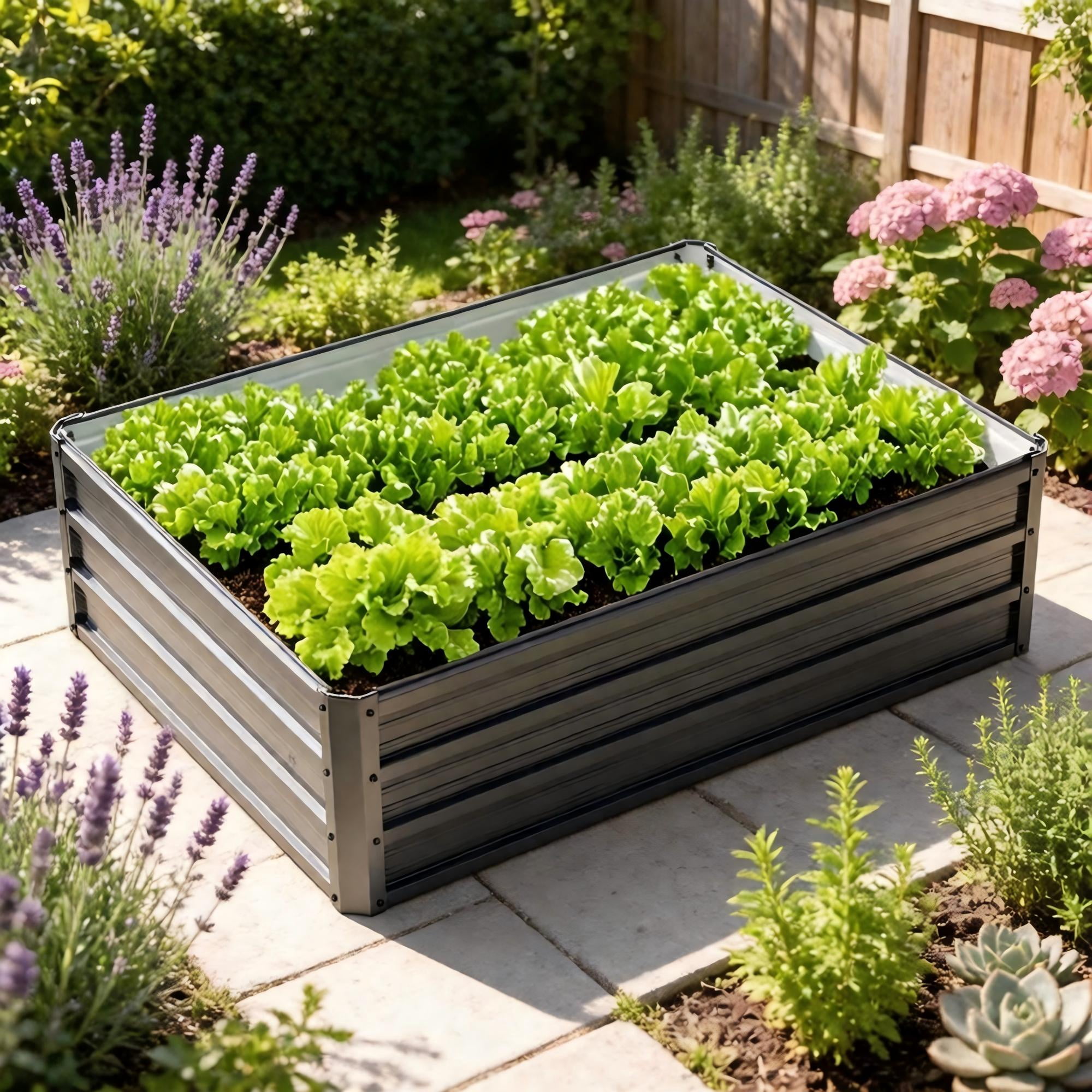 Fehomix 4x3x1 FT Metal Raised Garden Bed, Galvanized Planter Box with ...