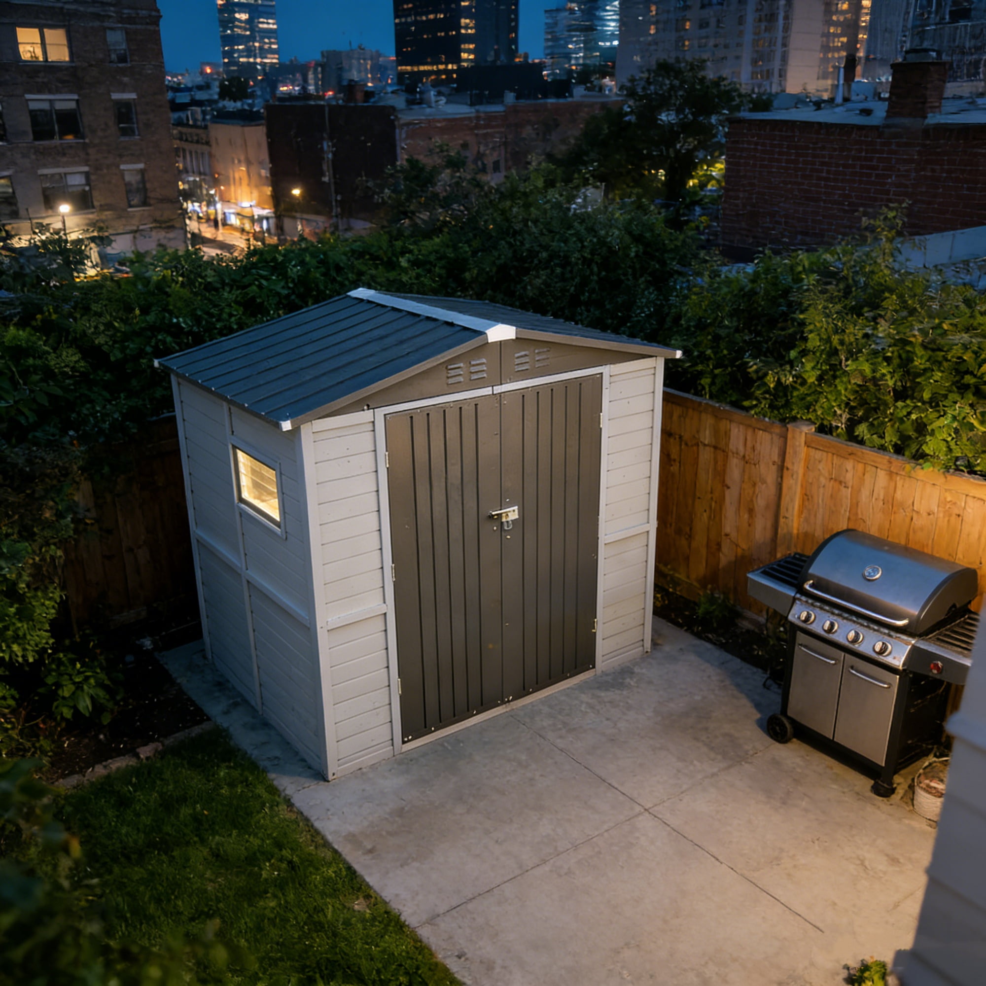 Fehomix 4x6 FT Outdoor Storage Shed, Iron-Wood Combination Tool Shed ...