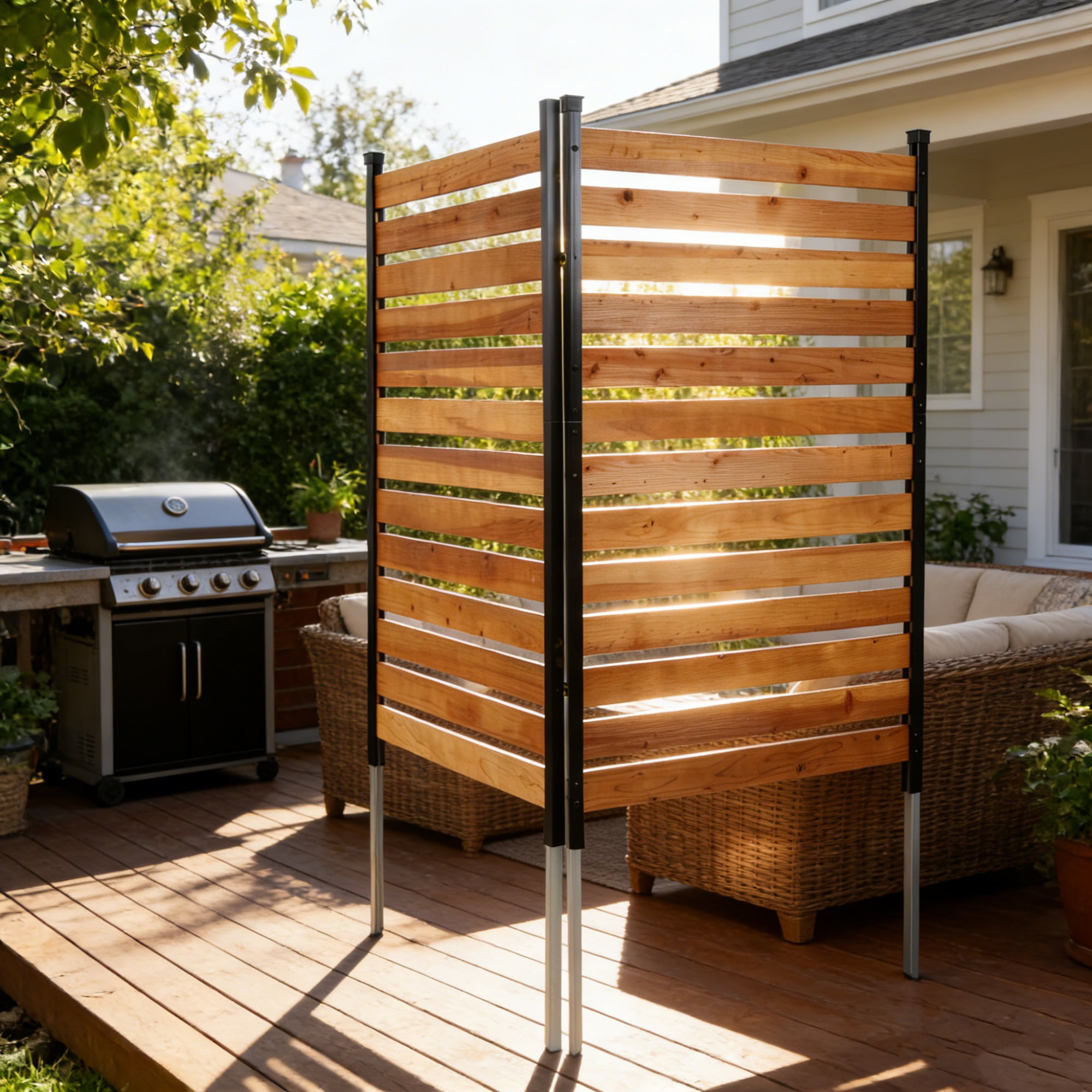 Fehomix 60”H Wooden Privacy Fence Screen (2-Panel), Solid Wood AC Unit ...