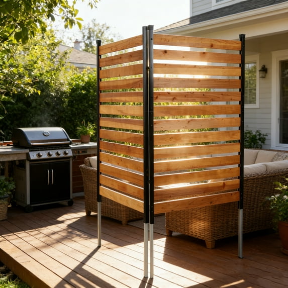Fehomix 60”H Wooden Privacy Fence Screen (2-Panel), Solid Wood AC Unit ...
